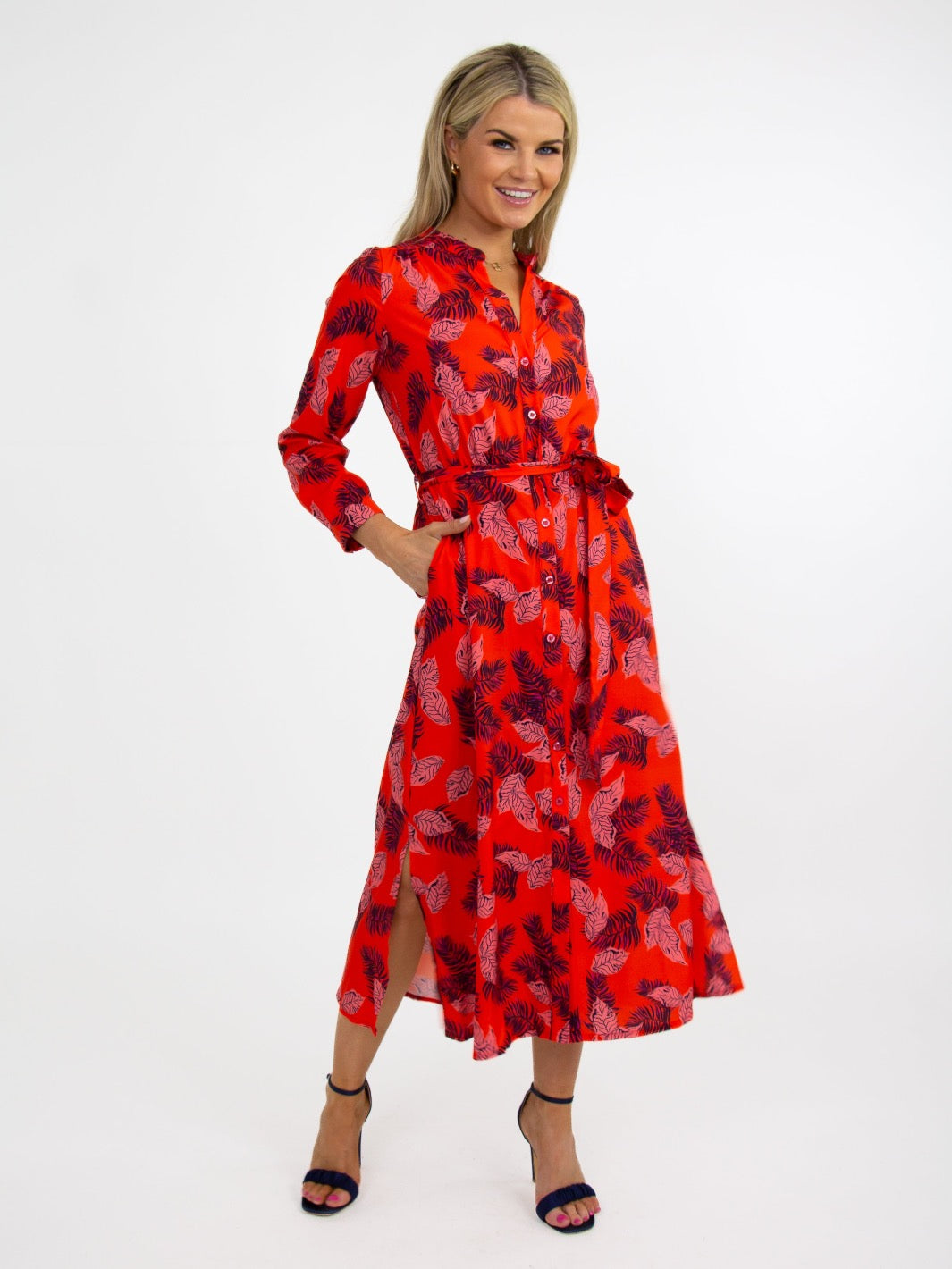 Kate & Pippa Capri Dress In Orange Feather Leaf Print – Nicola Ross