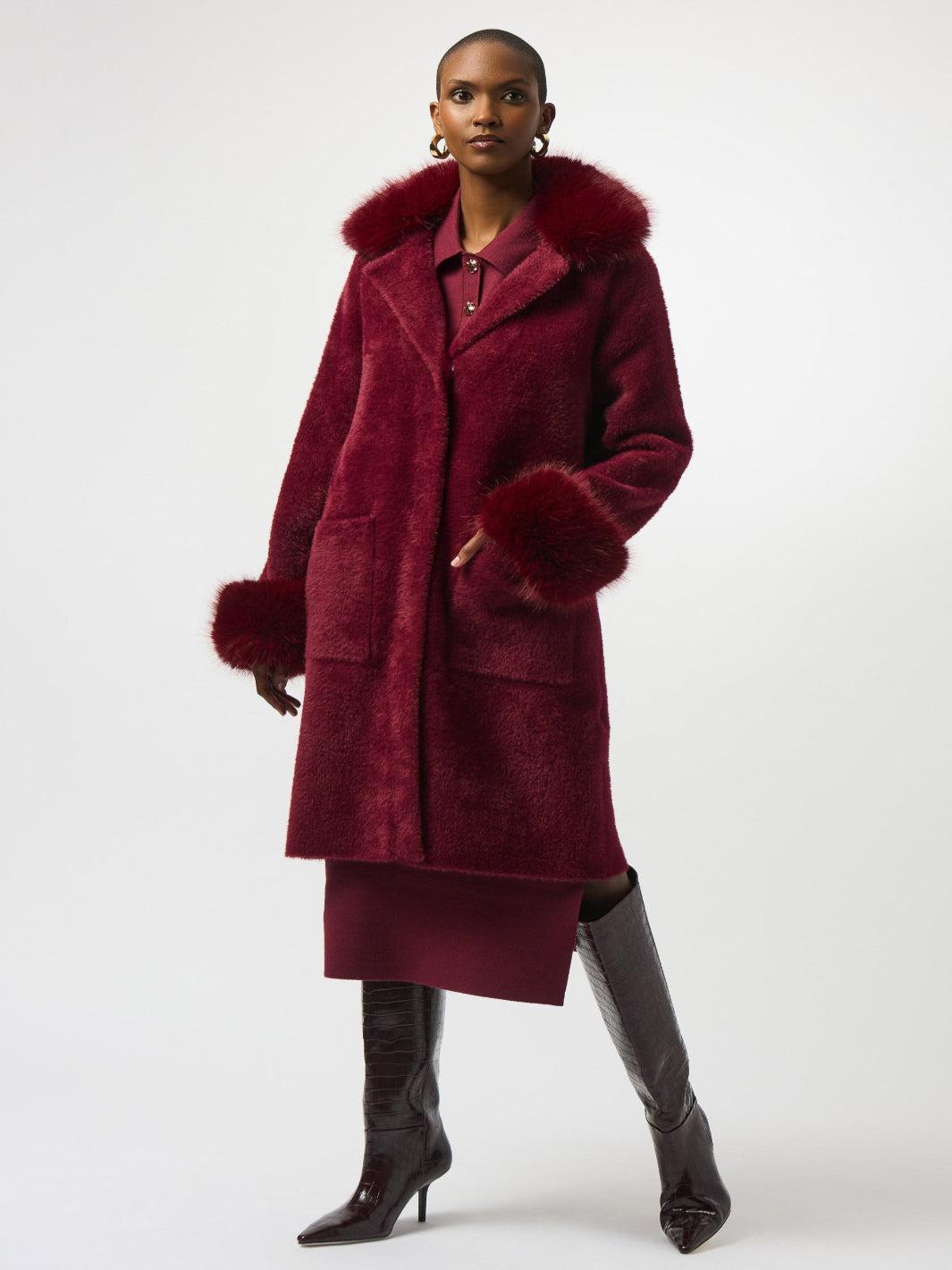 Joseph Ribkoff Fur Trim Coat In Merlot 243923F25 – Nicola Ross