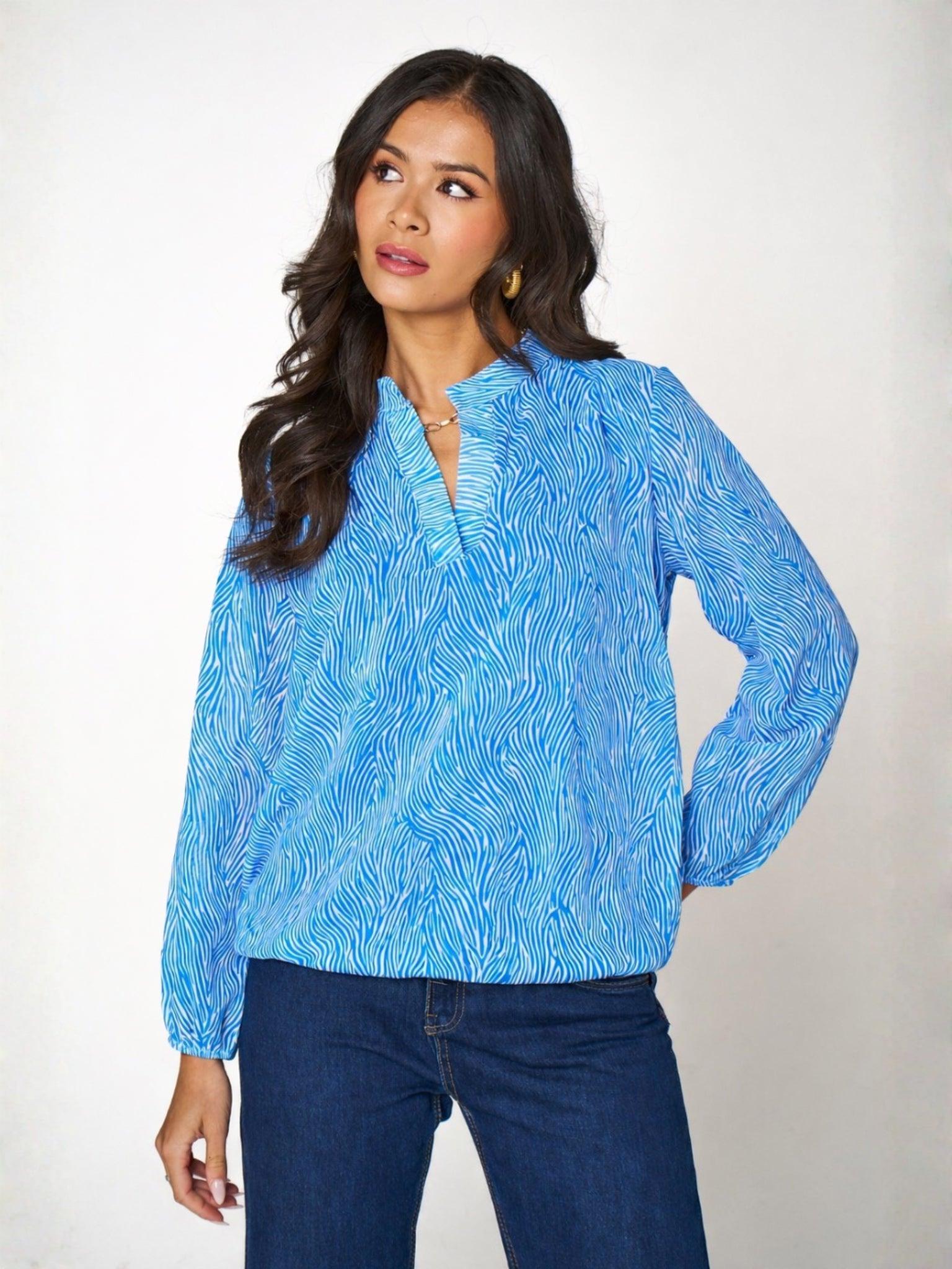Kate & Pippa Bella Band Top In Blue Print – Nicola Ross