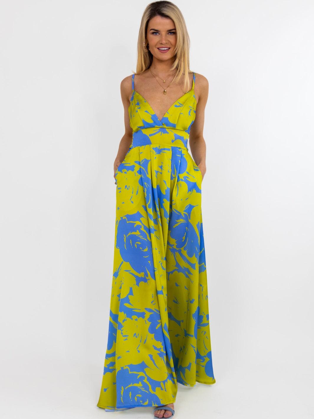 Kate & Pippa Lola Maxi Dress In Sky Blue / Yellow Floral Print – Nicola ...