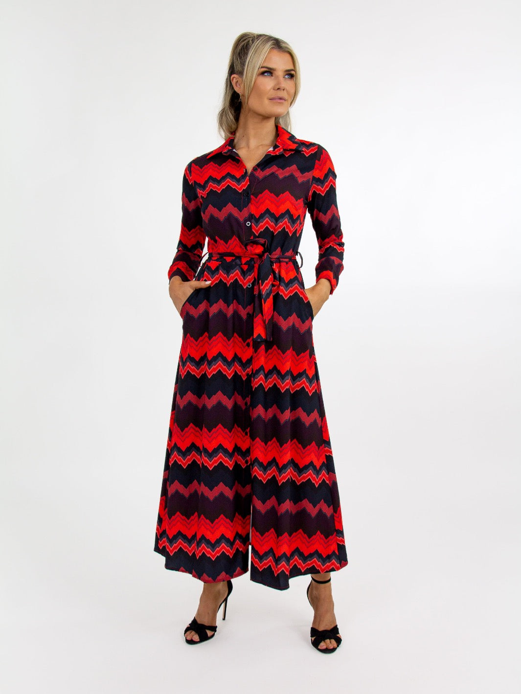 Kate & Pippa Luca Shirt Dress In Black/Red Chevron – Nicola Ross