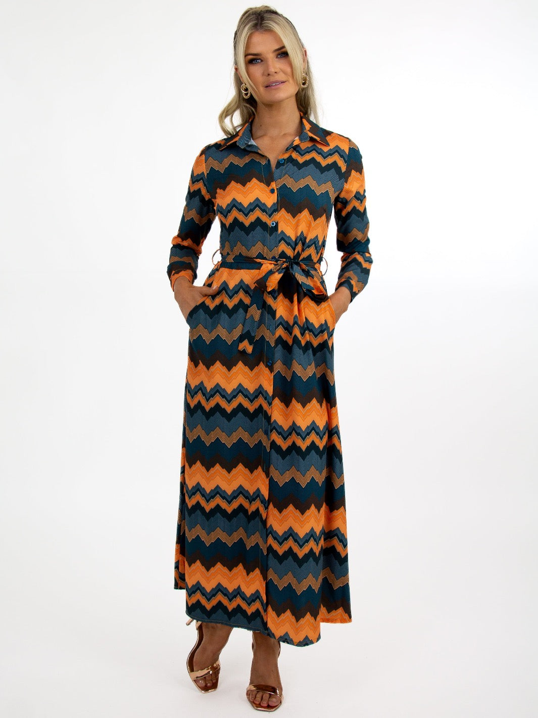 Kate & Pippa Luca Shirt Dress In Green/Orange Chevron – Nicola Ross